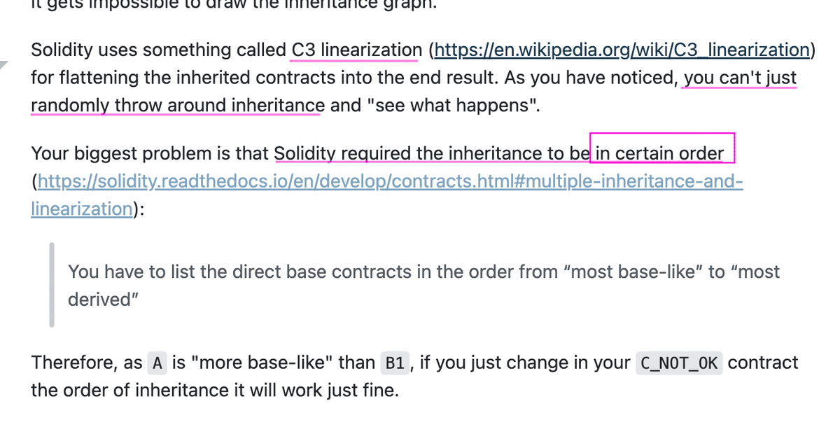 【Solidity】継承における菱形継承問題とC3 linearizationについて｜ユウキ