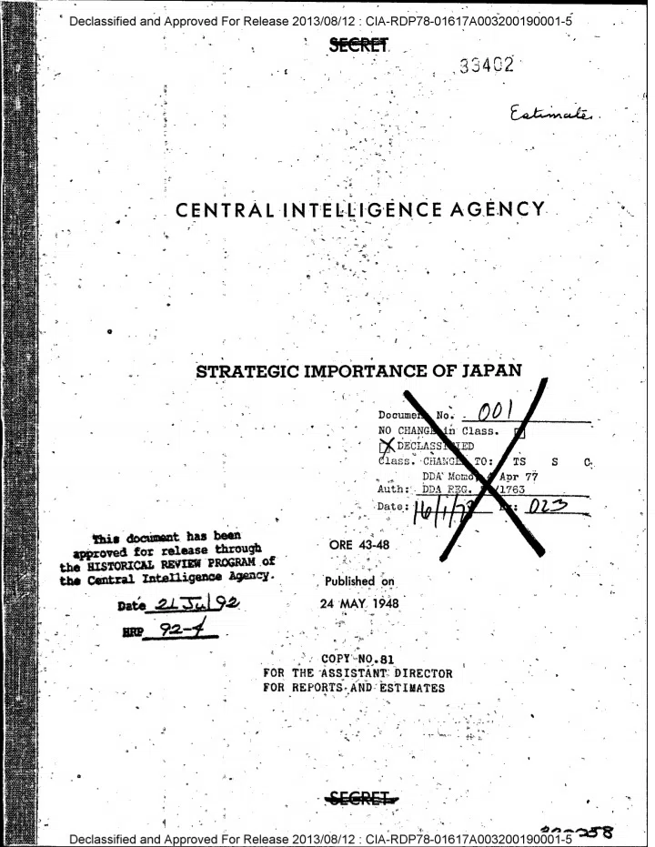 【CIA】中央情報局による日本の戦略的重要性/STRATEGIC IMPORTANCE OF JAPAN SUMMARY (翻訳)｜らいﾆｮﾝ