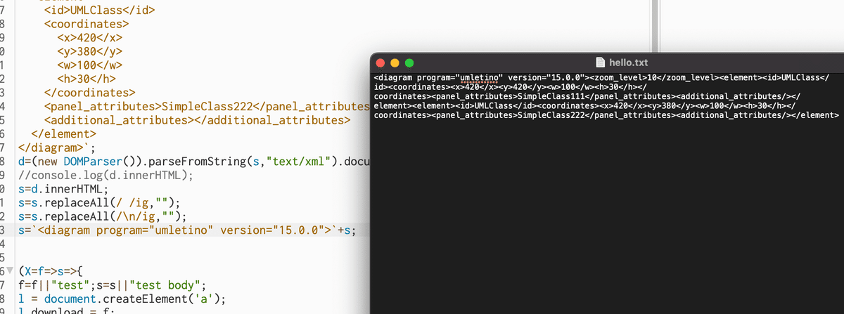 🐫デバッグ 自分でこさえたuxfファイル(xml)をumletinoで読み込めるかチェック p5.jsで domがヘッダ消す現象｜あたり帳簿