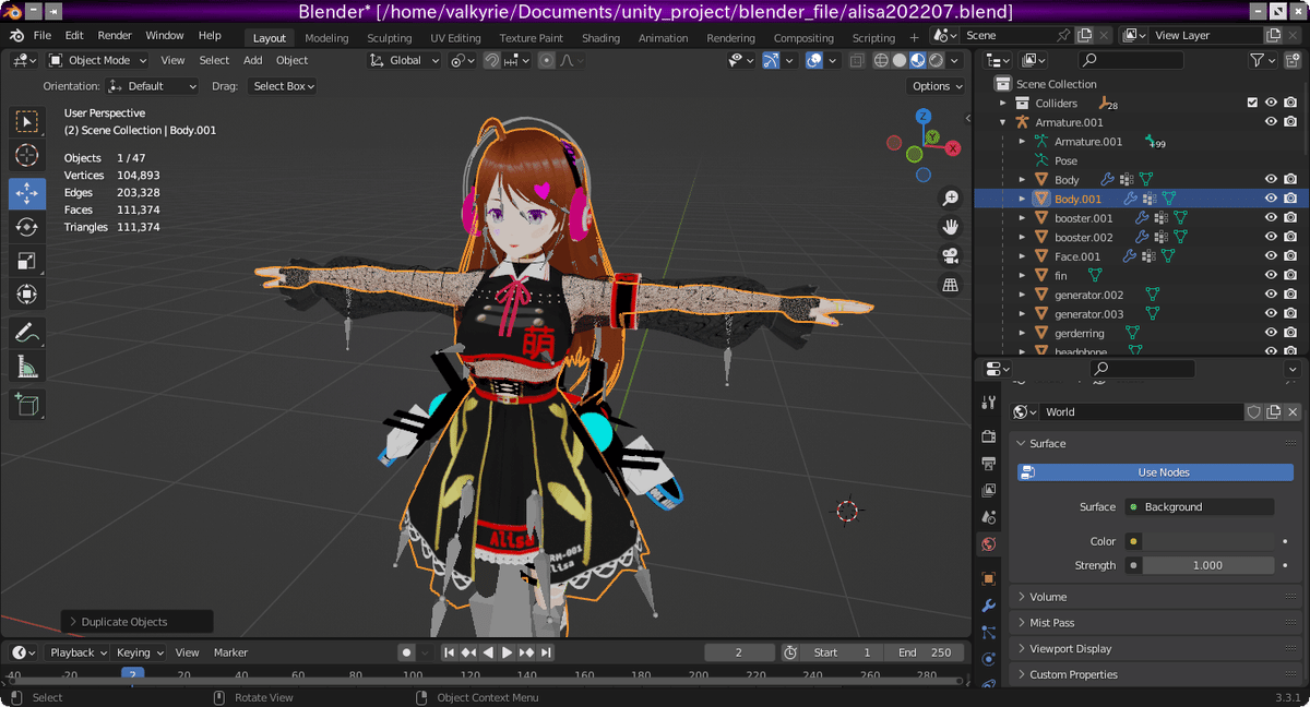 VRoid Studioで出力したVRMモデルの服と体をVRM for Blenderアドオンを使って分離する方法｜takamitsu_h