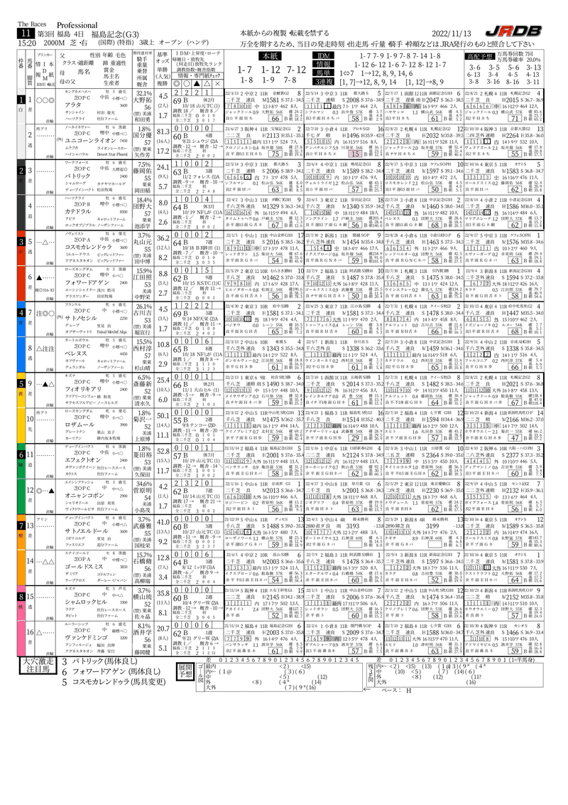11/13（日）分の「パドック新聞」をご覧いただけます｜JRDB 競馬アラカルト｜note
