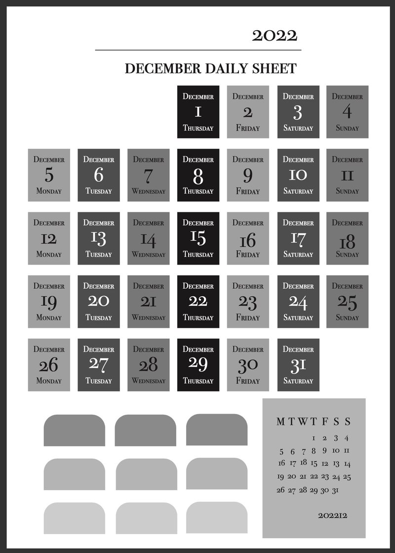 A5サイズリフィル/日付シート無料ダウンロード[ 12月分 ]｜note1015｜note