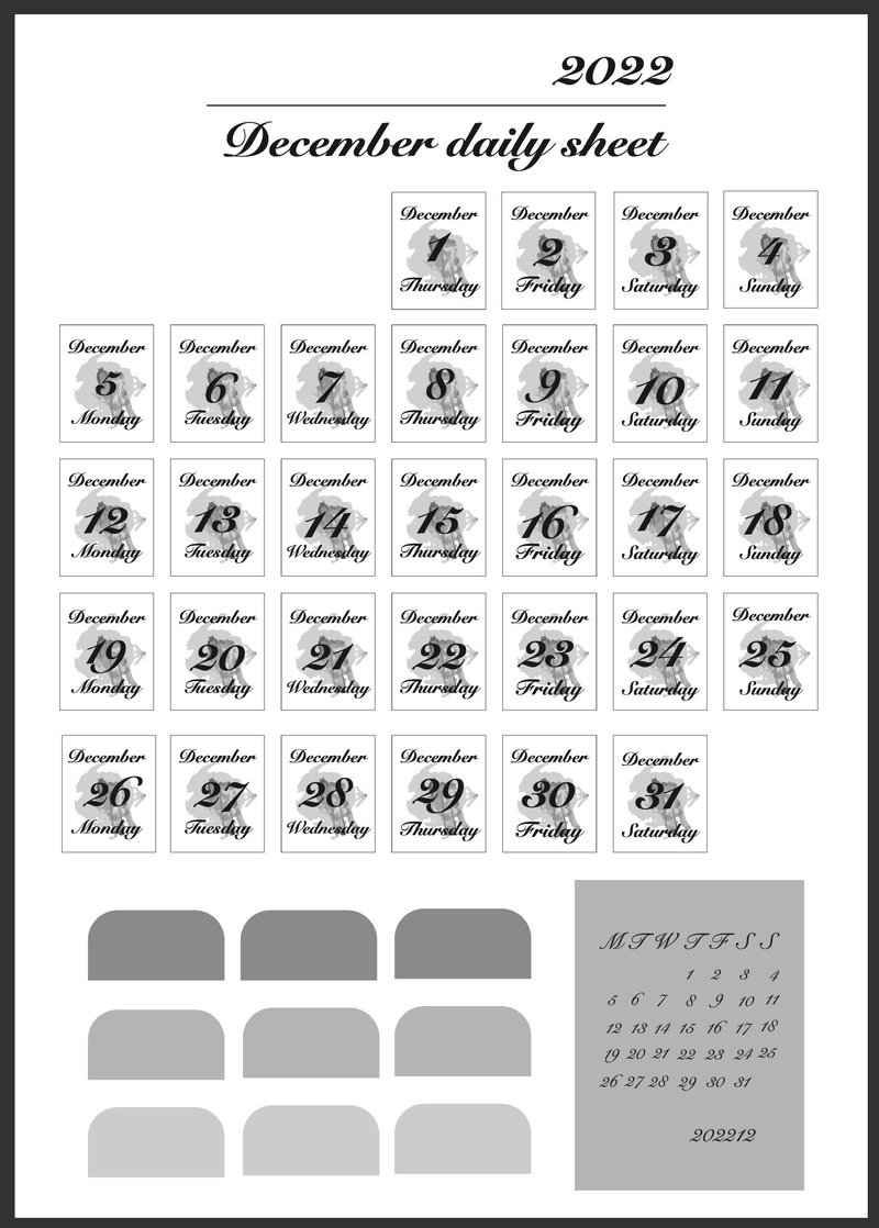 A5サイズリフィル/日付シート無料ダウンロード[ 12月分 ]｜note1015｜note