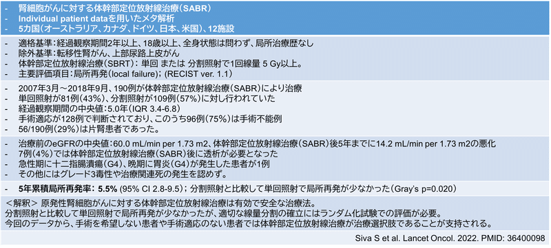 腎細胞がんに対する体幹部定位放射線治療 (SABR / SBRT)｜なみなみと