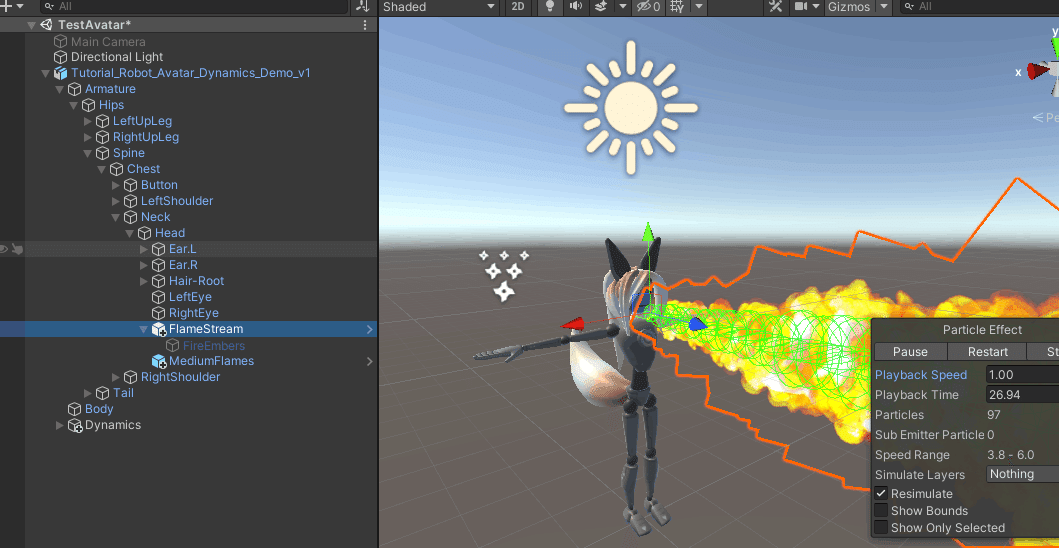 【VRChat】当たった場所で燃え広がる炎をアバターに噴かせる｜ぶろ