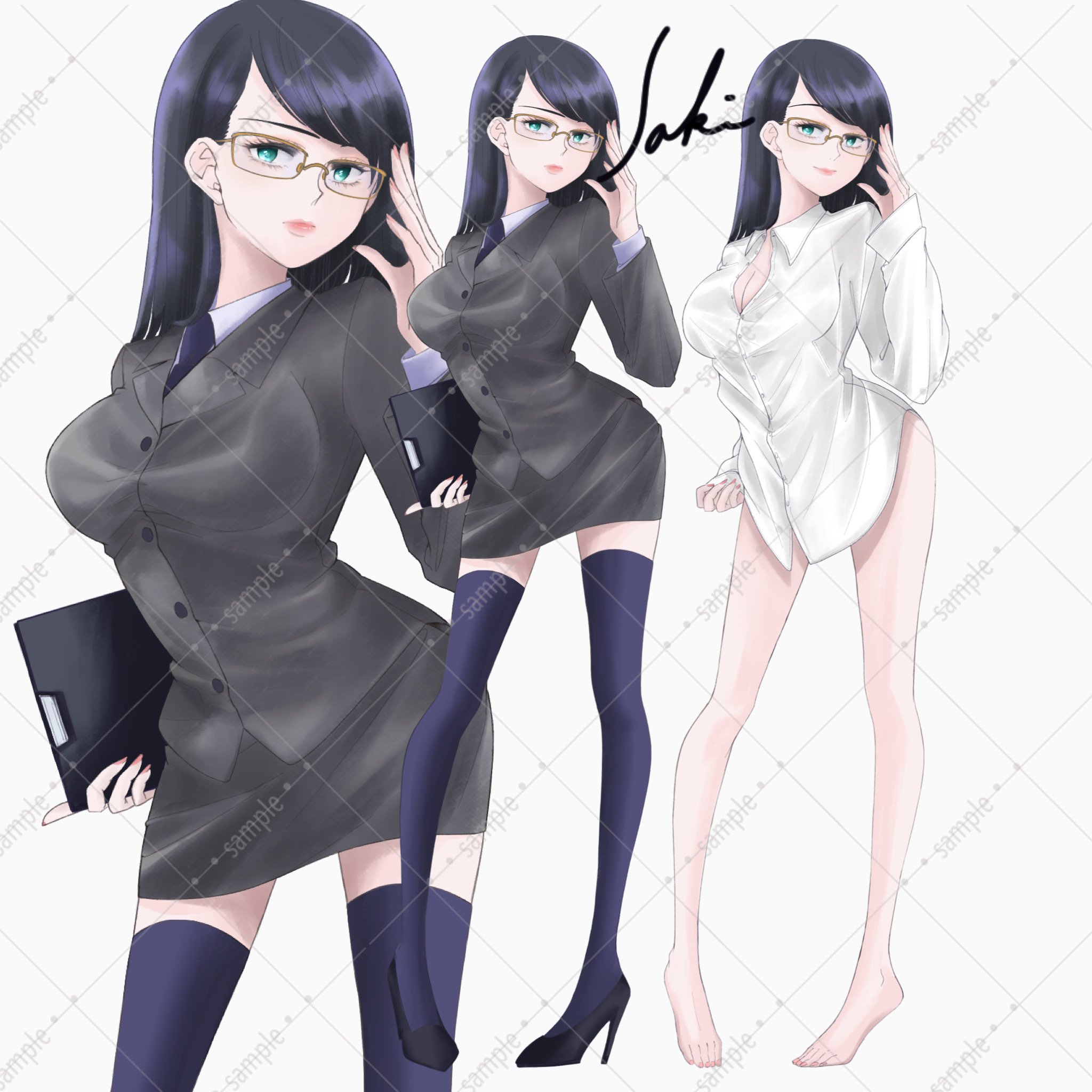 キャラ販売￤黒髪メガネのスーツ女性｜saki_813