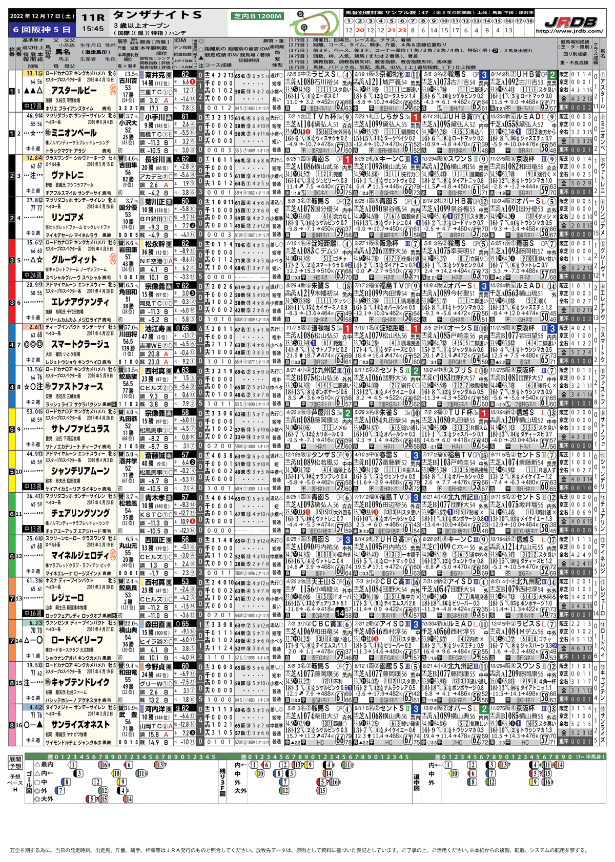 12/17（土）阪神11R タンザナイトS 赤木の予想｜JRDB 競馬アラカルト