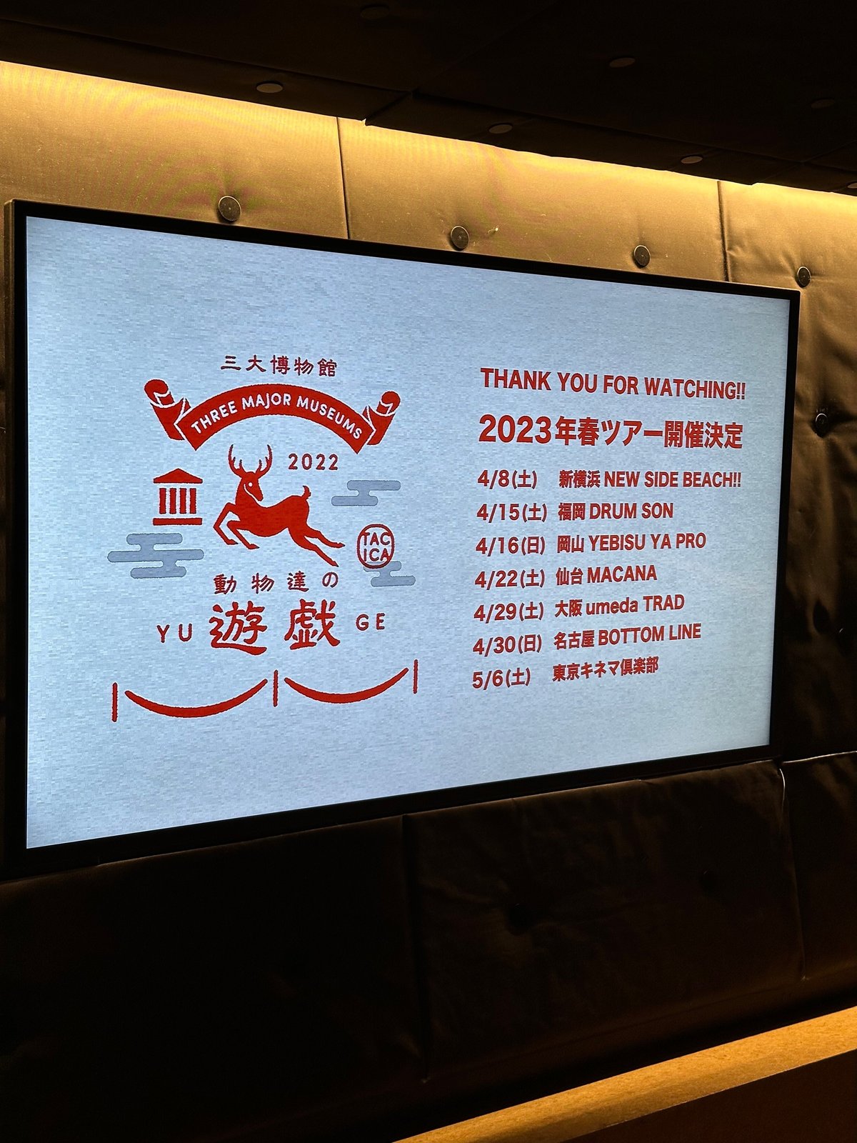 【ライブメモ】tacica TOUR 2022 『三大博物館 〜動物達の遊戯〜』 at 2022.11.23 東京 Veats SHIBUYA｜snview