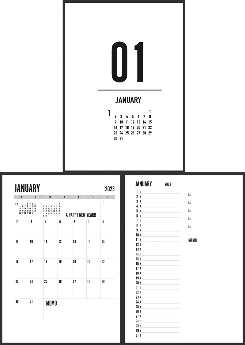 A5サイズリフィル/日付シート無料ダウンロード[ 2023年1月分 ]｜note1015