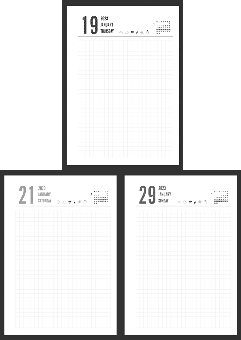A5サイズリフィル/日付シート無料ダウンロード[ 2023年1月分 ]｜note1015