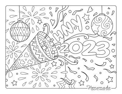 Free Printable Happy New Year 2023 Coloring Pages!｜coloringlib