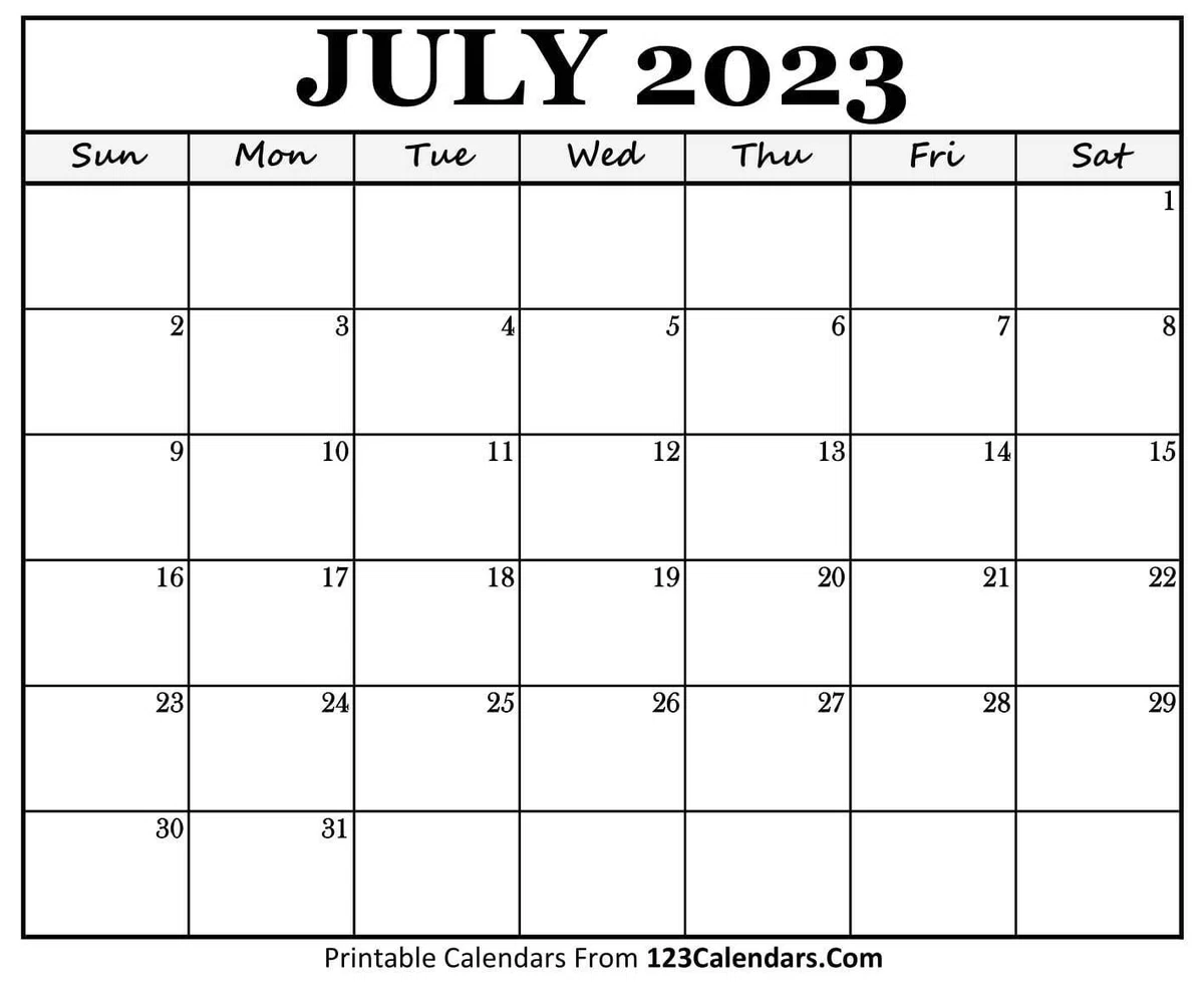 July 2023 Calendar Printable - 123calnedars.com｜123Calendars.com