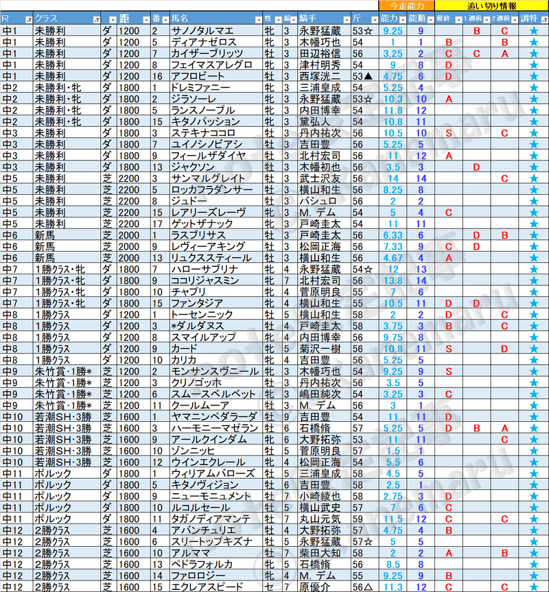 【1/8(日)無料版note】中山開催1R～12R能力出馬表付き！その他中山11RポルックスS攻略記事＆美坂調教ベスト100も公開！ ｜akanemaru｜note