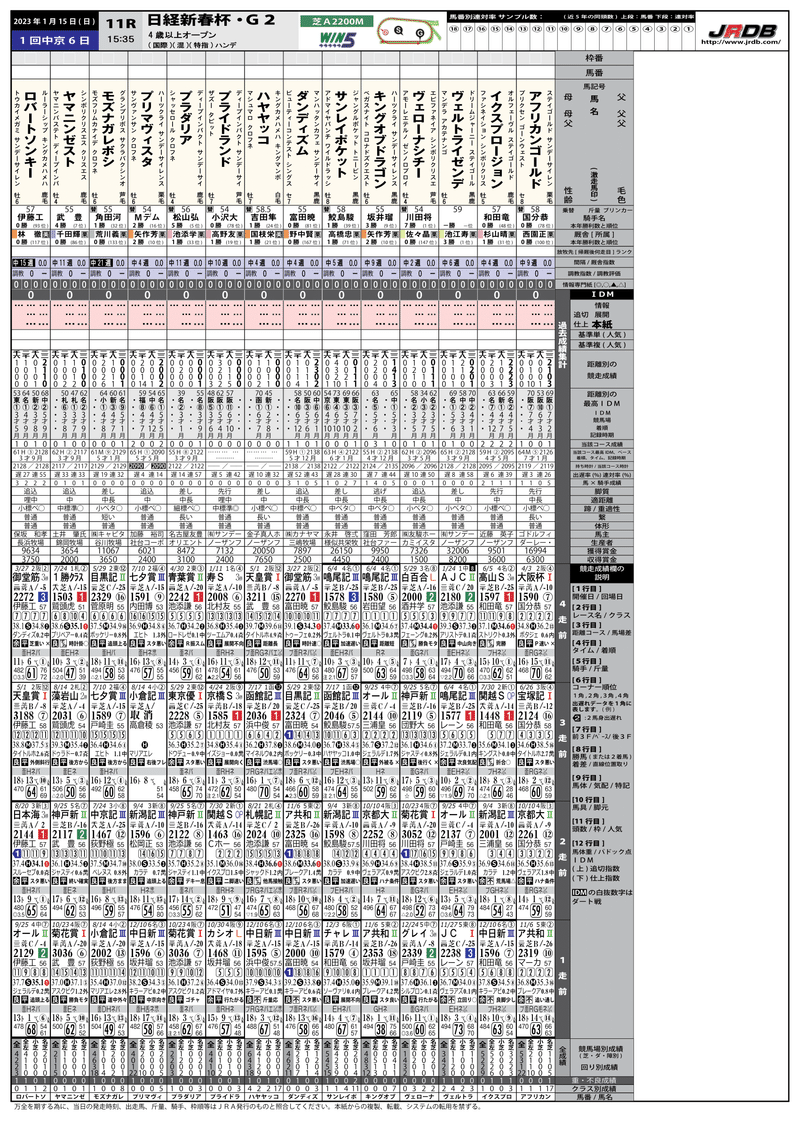 新ウェブレーシングペーパー(特別登録版)【1月14日～1月15日】｜JRDB 競馬アラカルト
