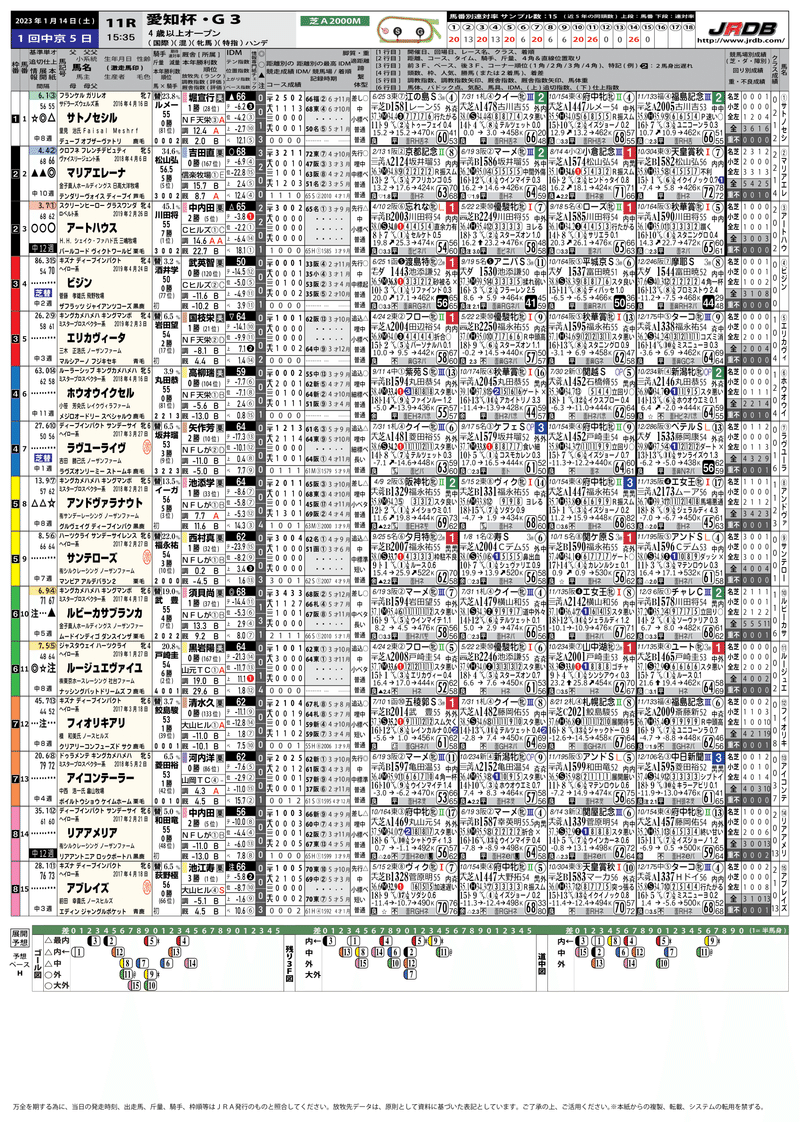 1/14（土）中京11R 愛知杯 赤木の予想｜JRDB 競馬アラカルト｜note