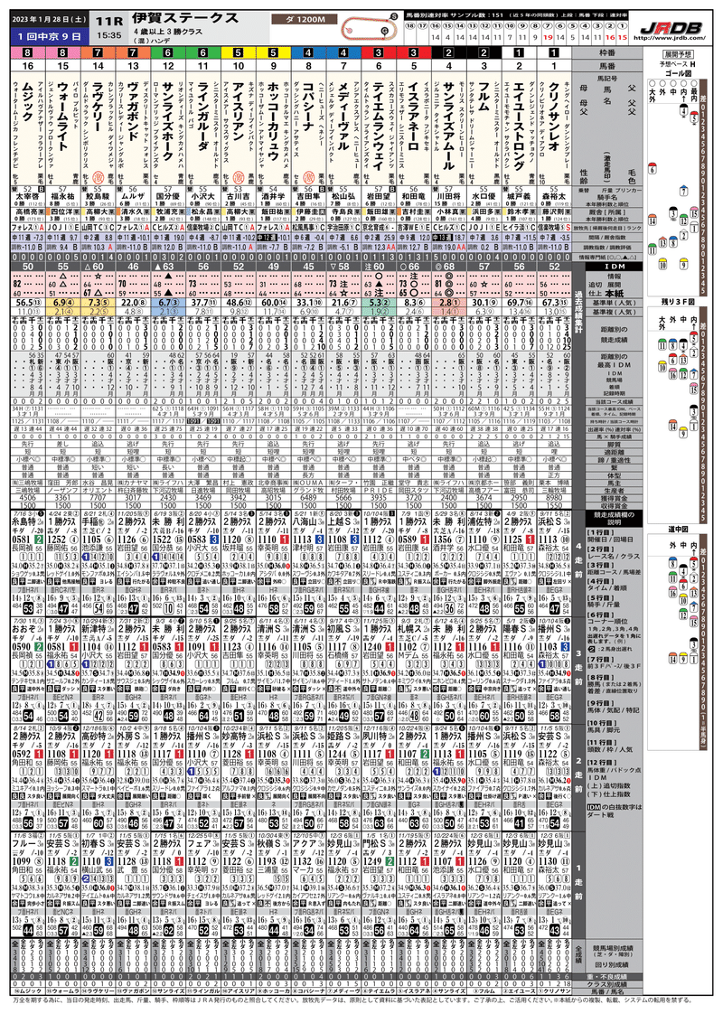 1/28（土）中京11R 伊賀S 赤木の予想｜JRDB 競馬アラカルト