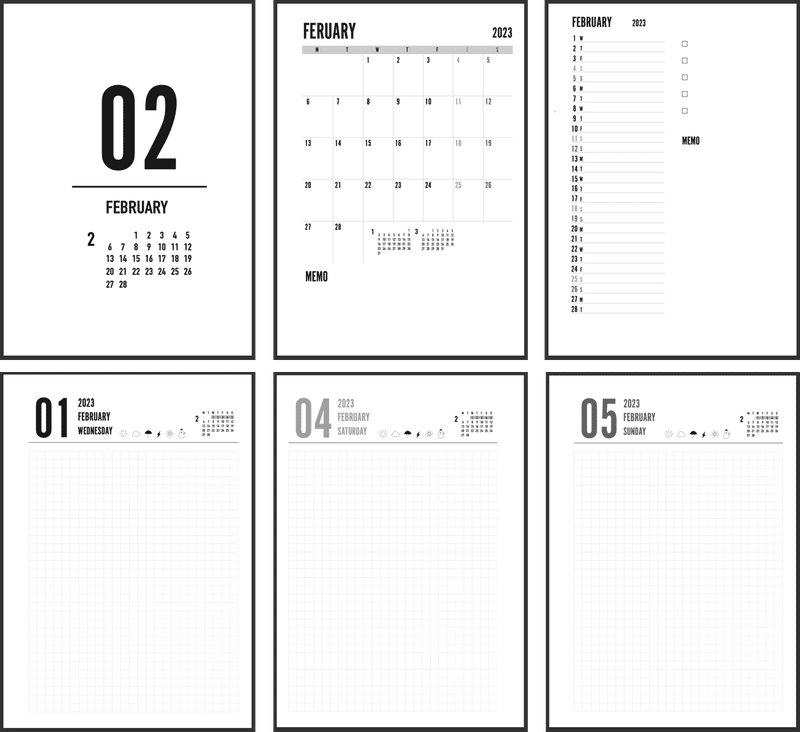 A5サイズリフィル/日付シート無料ダウンロード[ 2月分 ]｜note1015