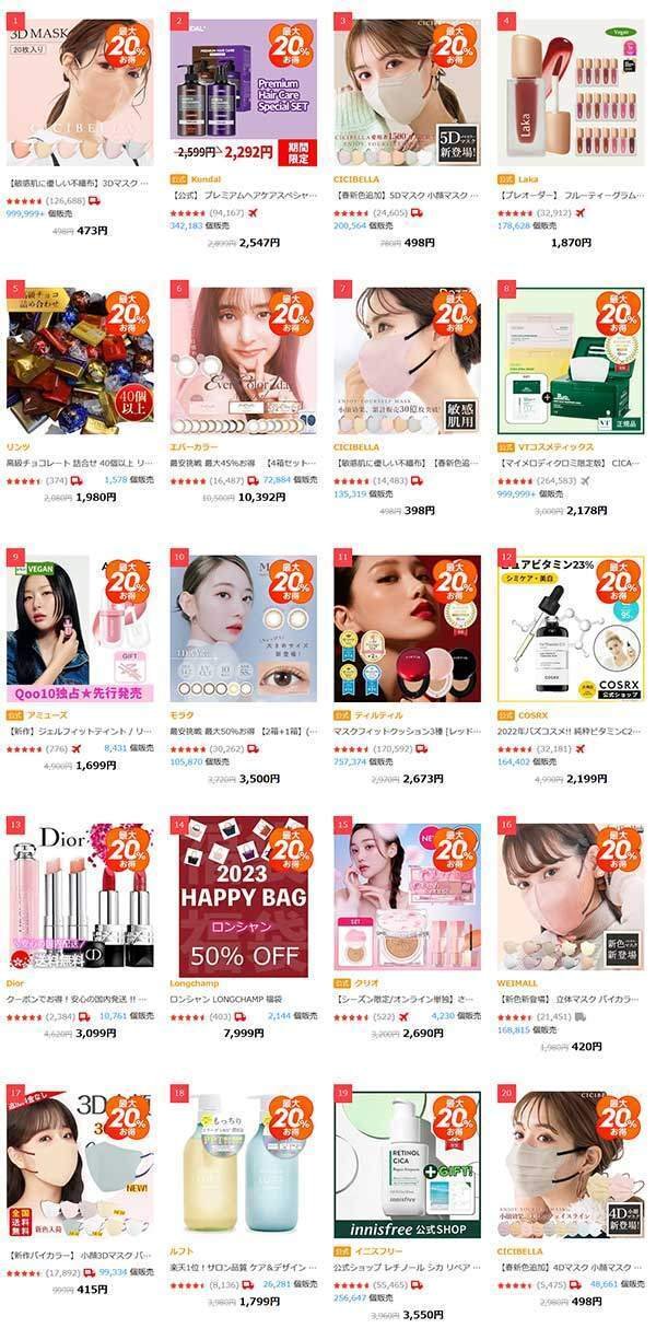 2023年2月3日にQoo10で売れた商品をTOP20までまとめてみた｜売れるネットショップの教科書