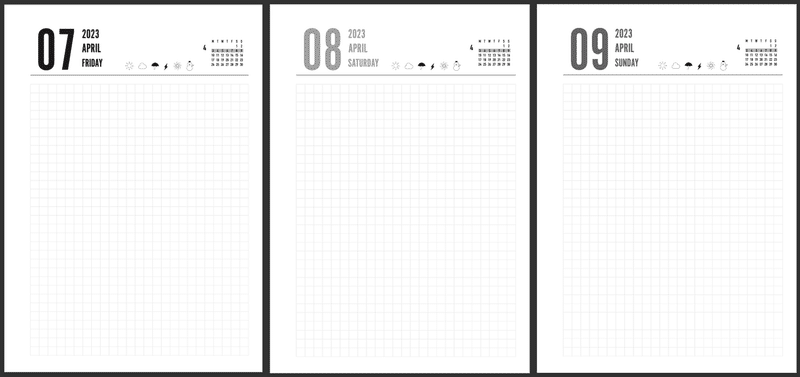 A5サイズリフィル/日付シート無料ダウンロード[ 2023年4月分 ]｜note1015