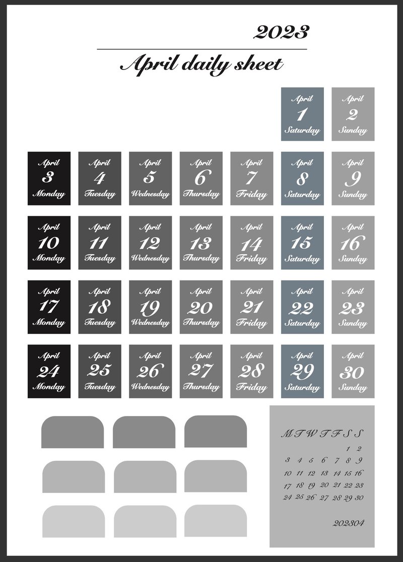A5サイズリフィル/日付シート無料ダウンロード[ 2023年4月分 ]｜note1015