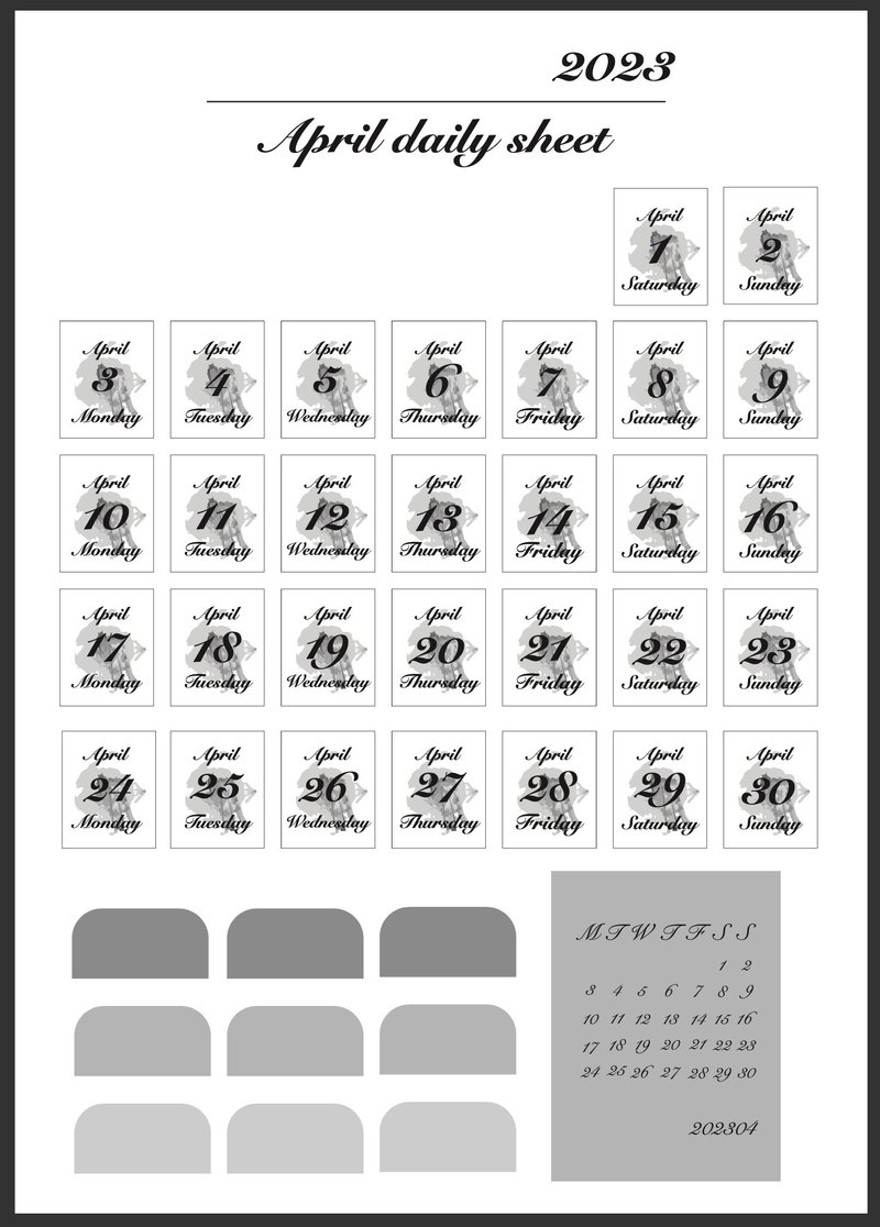 A5サイズリフィル/日付シート無料ダウンロード[ 2023年4月分 ]｜note1015