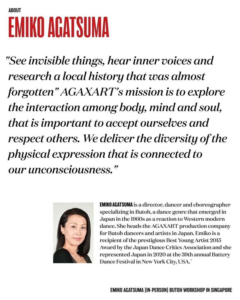 Emiko Agatsuma BUTOH Workshop LIVE in Singapore 2023｜我妻恵美子 AGAXART EmikoAgatsuma