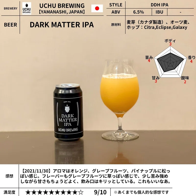 UCHU BREWING（うちゅうブルーイング）の「DARK MATTER IPA」｜yamashin0120