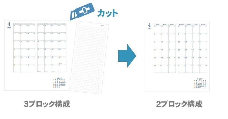 #005 月間カレンダーの2ブロック構成｜Note3ori