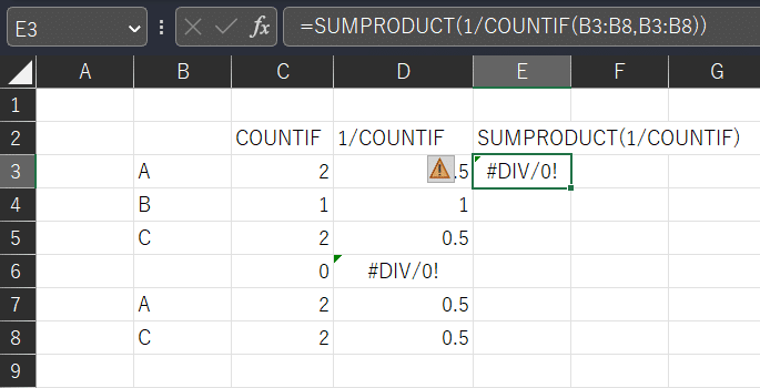 【Excel】重複を除いてカウントするSUMPRODUCTと#DIV/0!｜おそば