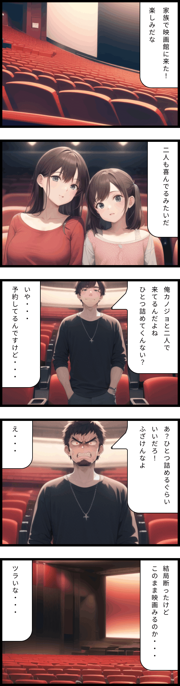 話題の「映画館で座席譲る？」を想像でai漫画にした｜えんどう