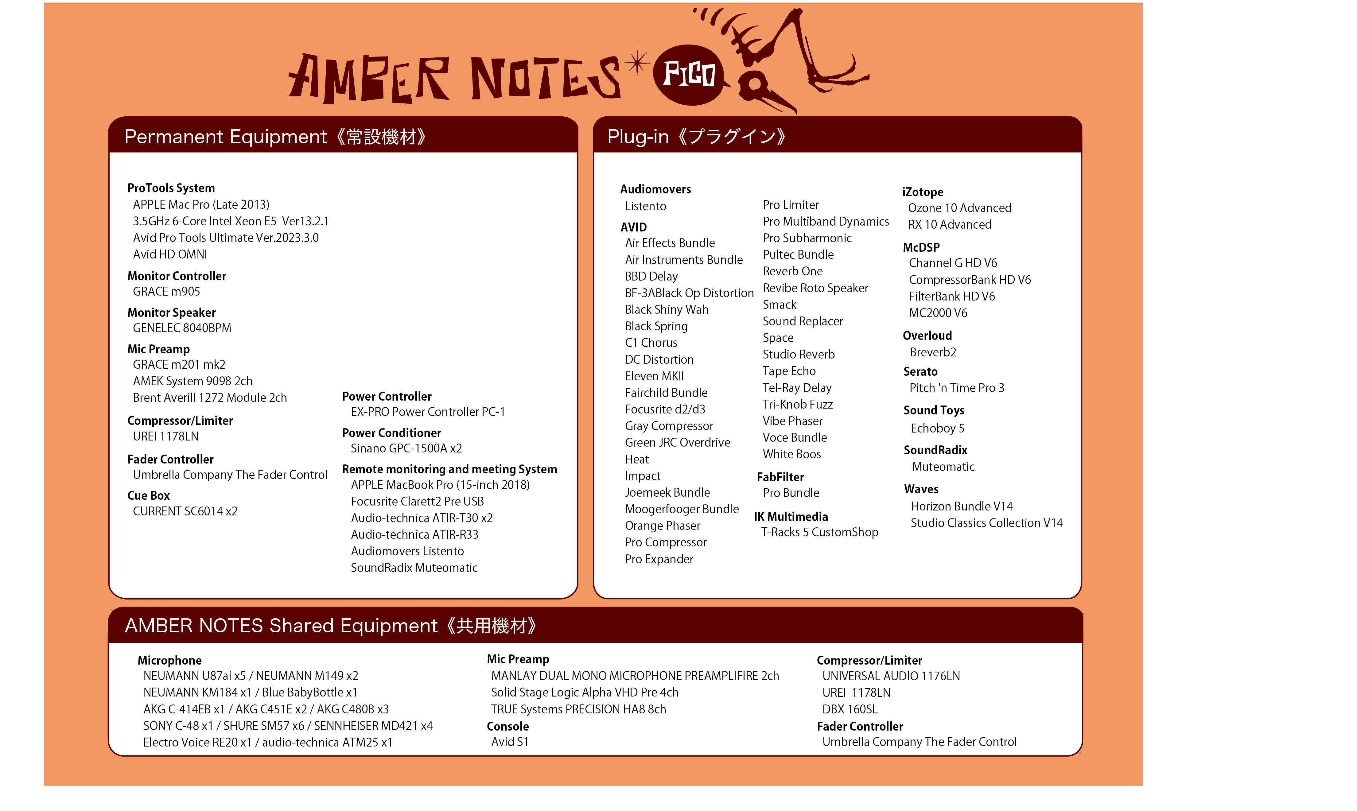 AMBER NOTES PICO（601studio）機材リスト｜AMBER NOTES（アンバーノーツ）