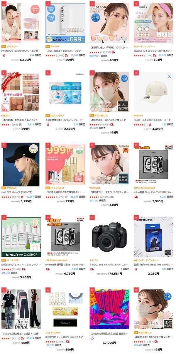 2023年5月26日にQoo10で売れた商品をTOP20までまとめてみた｜売れるネットショップの教科書