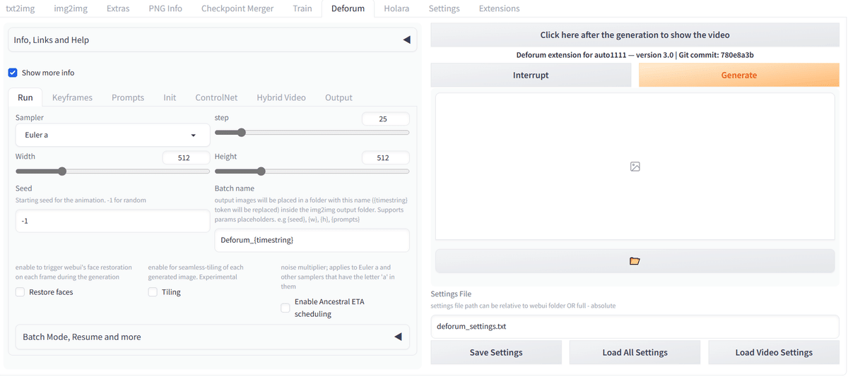 Deforum Stable Diffusion — official extension for AUTOMATIC1111's webui で遊んでみる｜える