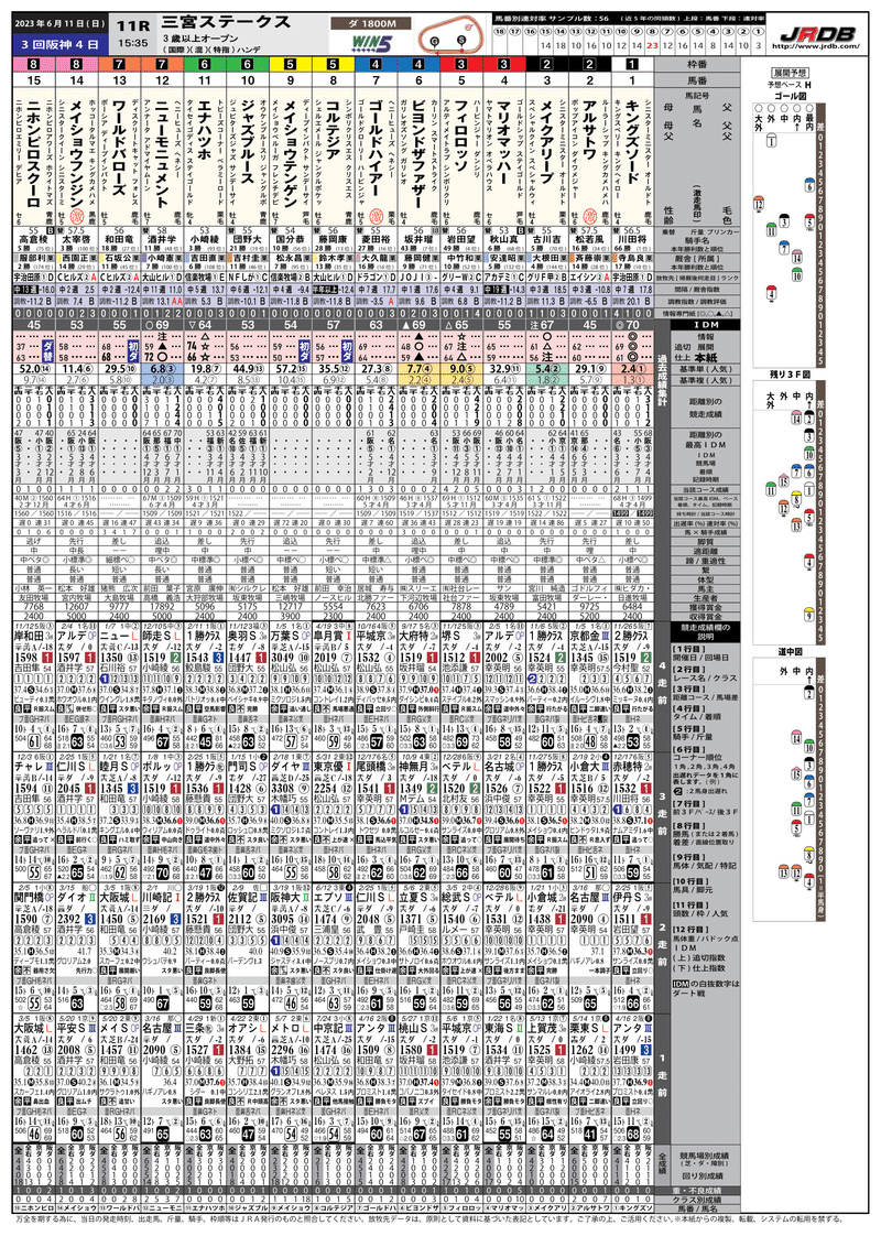 6/11（日）阪神11R 三宮S 赤木の予想｜JRDB 競馬アラカルト