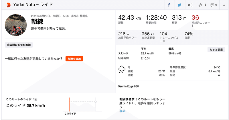 6/29(木)レスト明け朝練｜YUDAI.NOTO