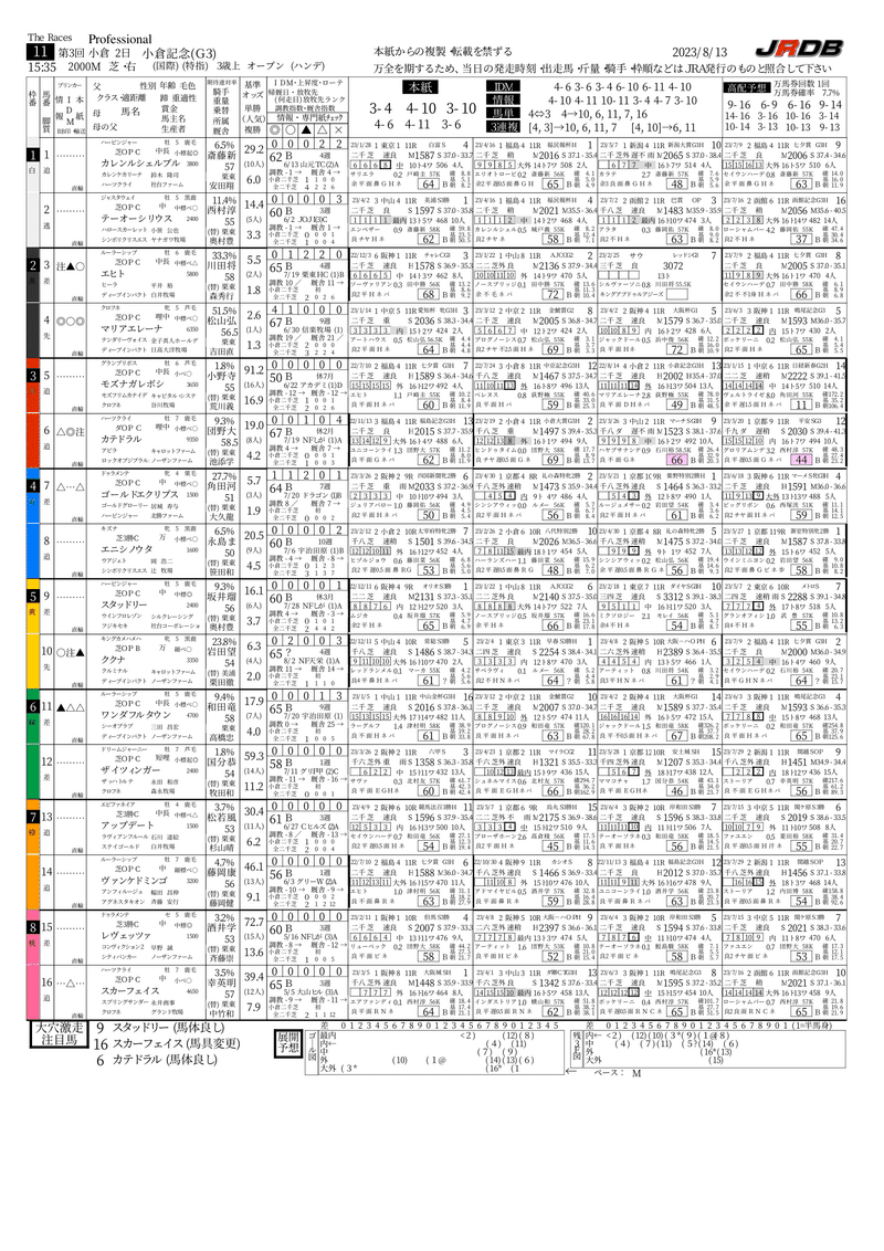 8/13（日）分の「パドック新聞」をご覧いただけます｜JRDB 競馬アラカルト