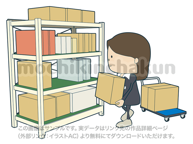【無料素材】ラックに箱を置く〈イラストAC〉｜もちきんちゃくん