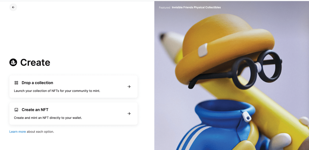 【NFT】OpenSea Studio 「Drop a collection」「Create an NFT」の違い｜大葉さん