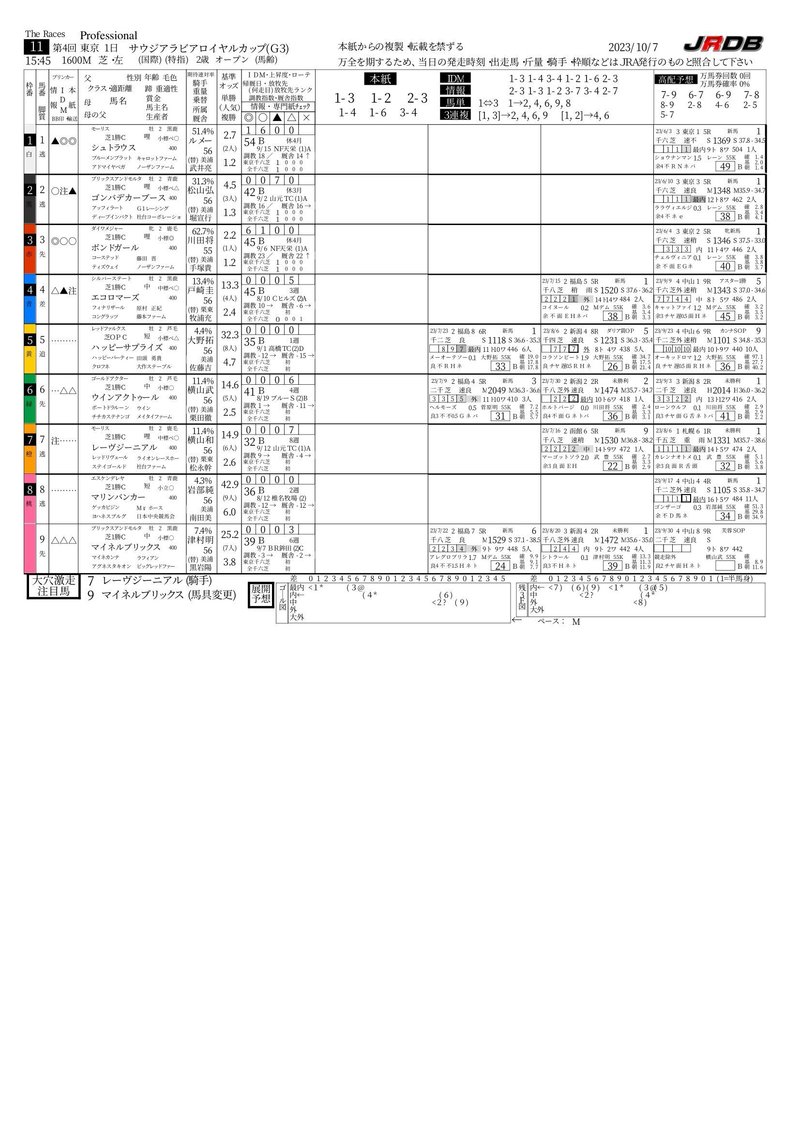 10/7(土) 東京11R サウジアラビアRC(GⅢ) 推奨馬｜調教アナリスト としの推奨馬