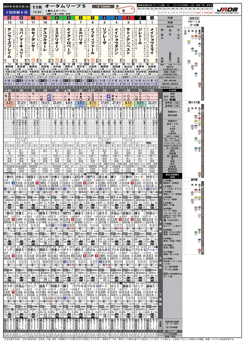 10/21（土）京都11R オータムリーフS 赤木の予想｜JRDB 競馬アラカルト