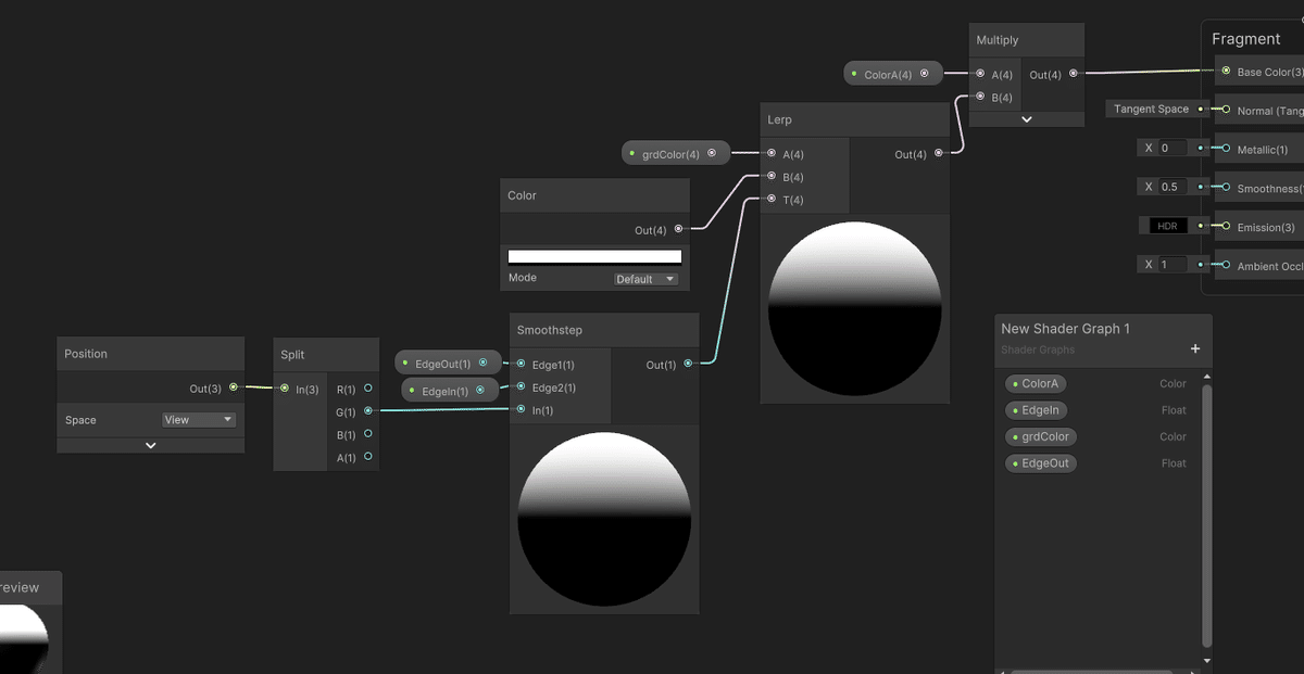 shadergraphでカメラの近くには色が付くshader｜茶柱