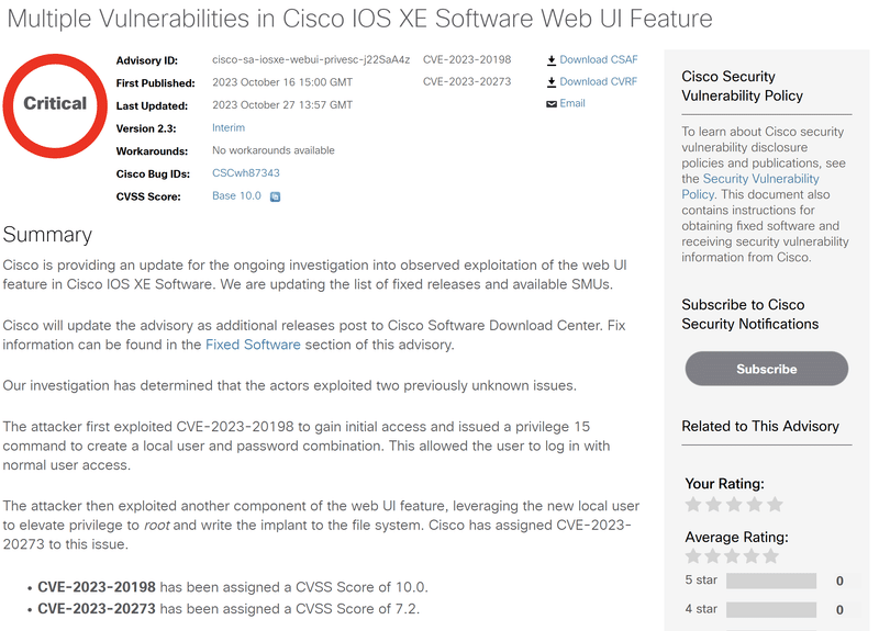 「Cisco IOS XE」の脆弱性、アップデートを追加｜Y.Takahashi