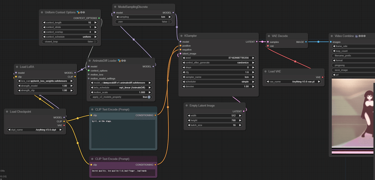 ComfyUI で動かす LCM-LoRA AnimateDiff｜teftef
