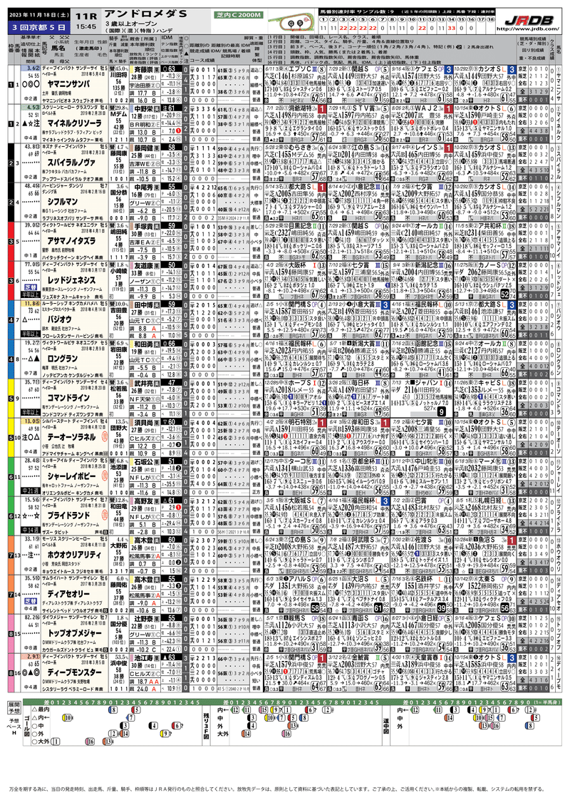 11/18（土） 京都11R アンドロメダS 赤木の予想｜JRDB 競馬アラカルト