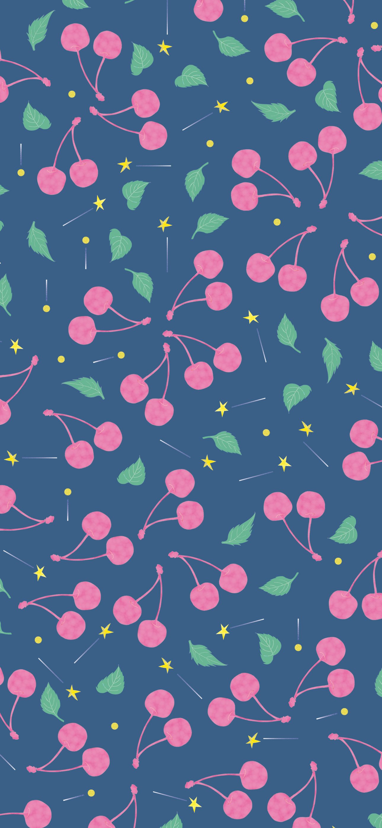 さくらんぼ柄 スマホ壁紙「her cherry star」｜MIWA SUGAI／かたちをつくるデザイナー