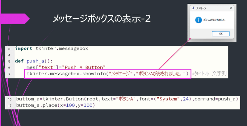 PythonでのGUIの使用方法-2メッセージボックス、テキスト入力｜rock204