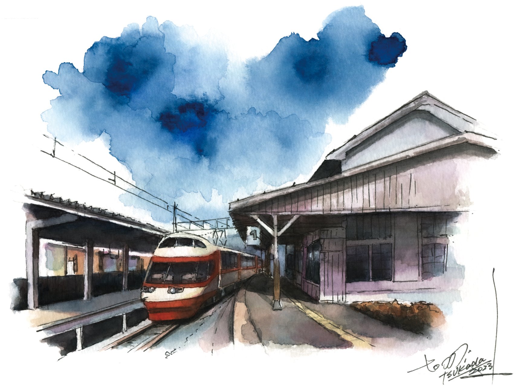 湯田中駅と特急ゆけむり｜Tomi Tsukada