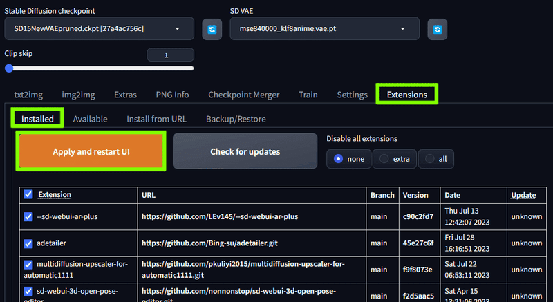 AUTOMATIC1111 Ver1.7.0の個人設定｜はかな鳥