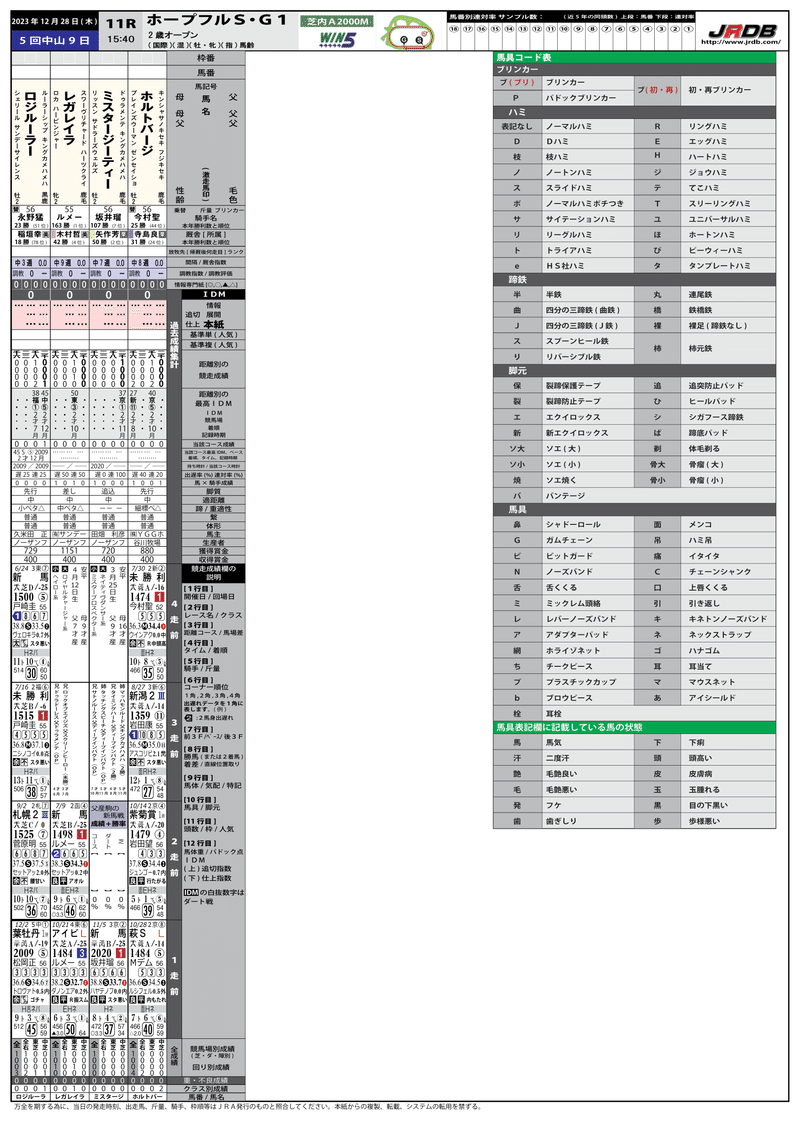 新ウェブレーシングペーパー(特別登録版)【12月28日】｜JRDB 競馬アラカルト