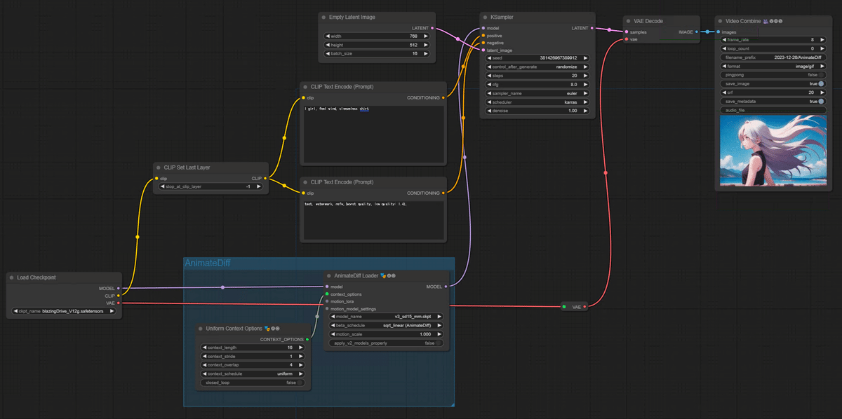 【ComfyUI + AnimateDiff】〜「私の生成したキャラが、いい感じに、動いてくれたらなぁ」を実現しよう〜｜花笠